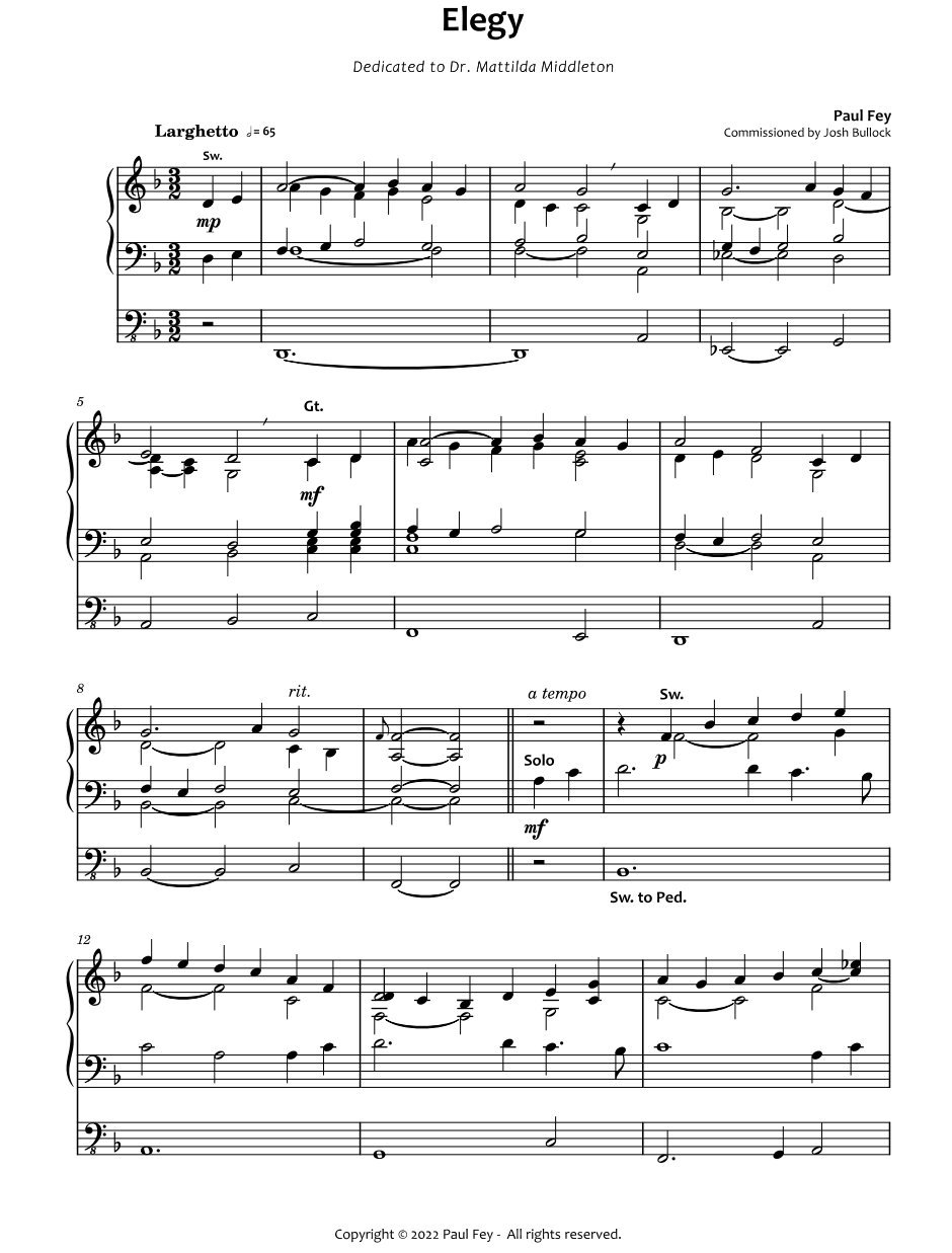 „Elegie“ für Orgel (Noten) - Paul Fey – Paul Fey | Organist and Pianist