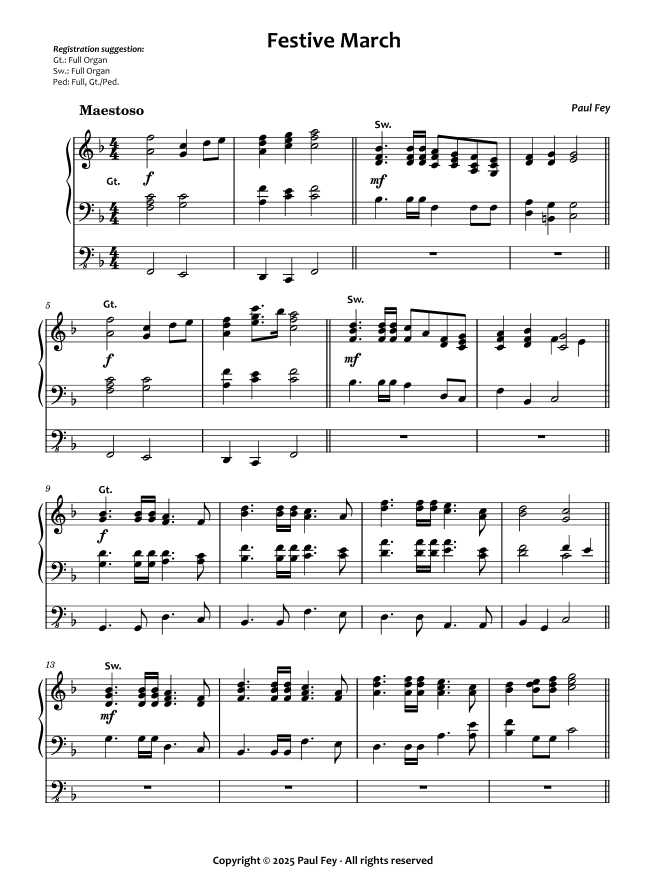 Festive March (Sheet Music) - Paul Fey – Paul Fey | Organist