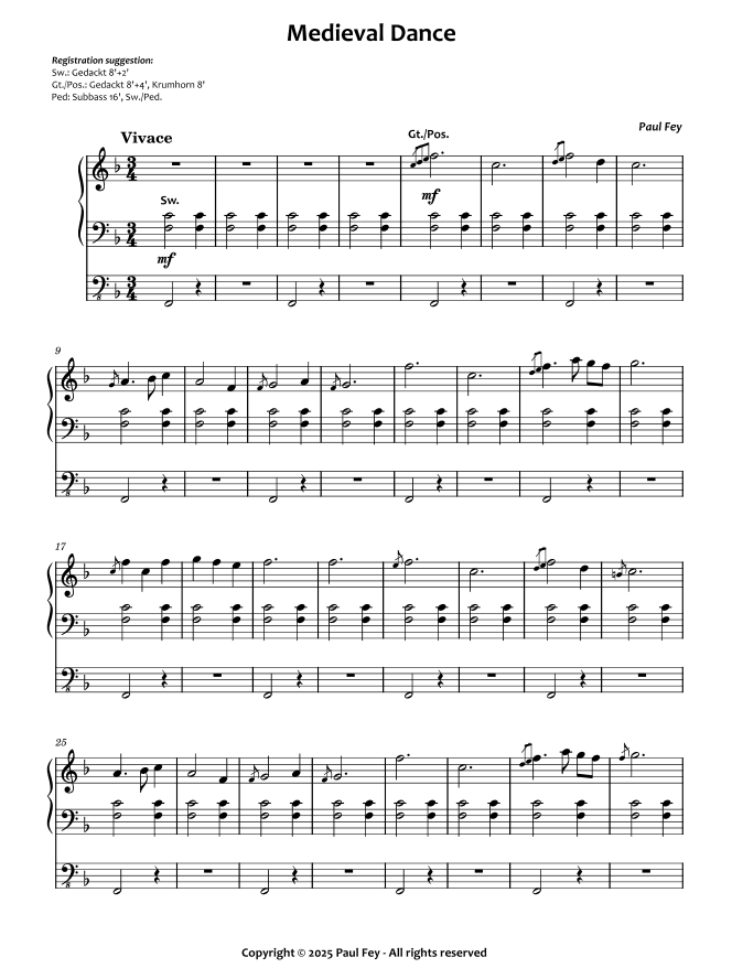 Medieval Dance (Sheet Music) - Paul Fey – Paul Fey | Organist