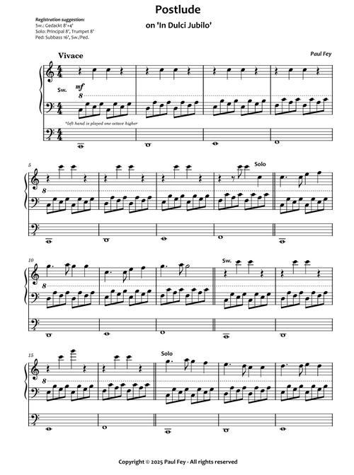 Postlude on 'In Dulci Jubilo' (Sheet Music) - Paul Fey – Paul Fey ...