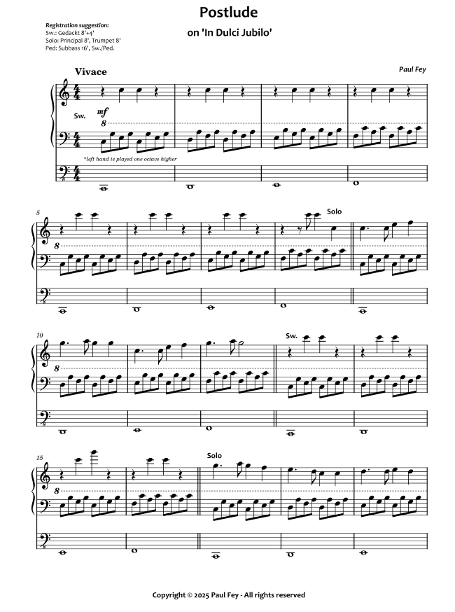 Postlude on 'In Dulci Jubilo' (Sheet Music) - Paul Fey – Paul Fey ...