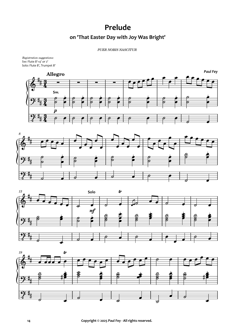 Prelude on 'That Easter Day with Joy Was Bright' (Sheet Music) - Paul ...