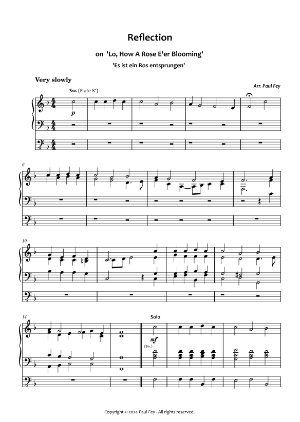 Reflection on 'Lo, How A Rose E'er Blooming' (Sheet Music) - Paul Fey ...