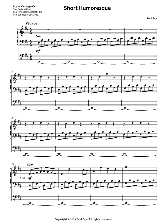 Short Humoresque (Sheet Music) - Paul Fey – Paul Fey | Organist