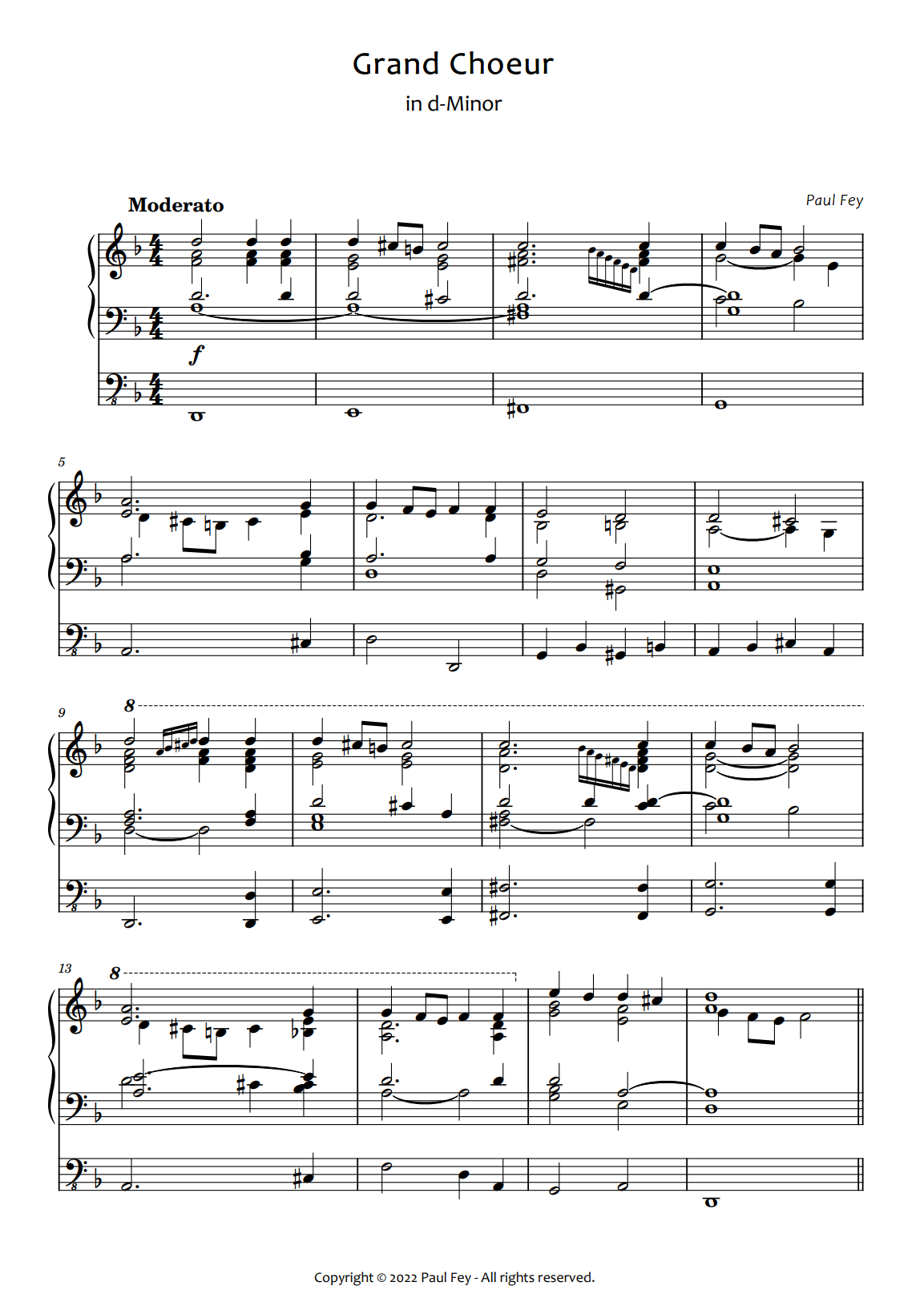 "Grand Choeur" in d-Minor for Organ (Sheet Music) | Paul Fey Organist ...