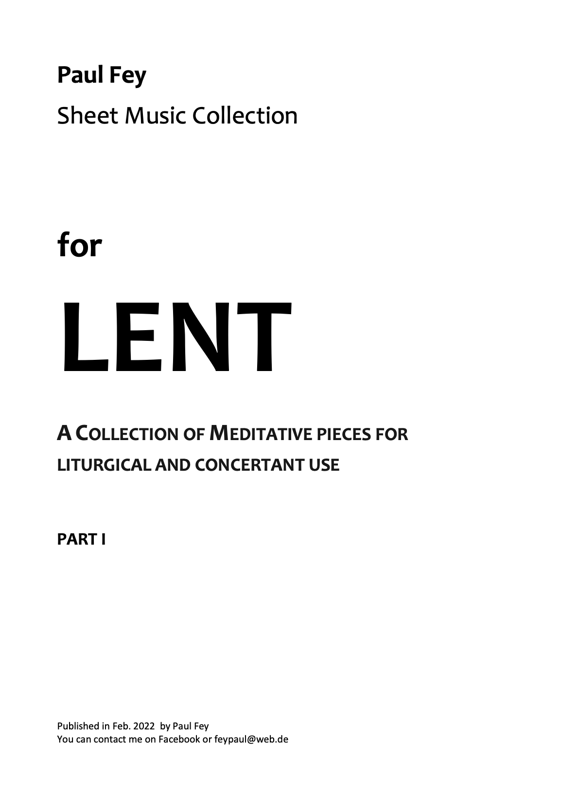 Collected Piece for LENT for Organ (Part 1) | Sheet Music – Paul Fey ...