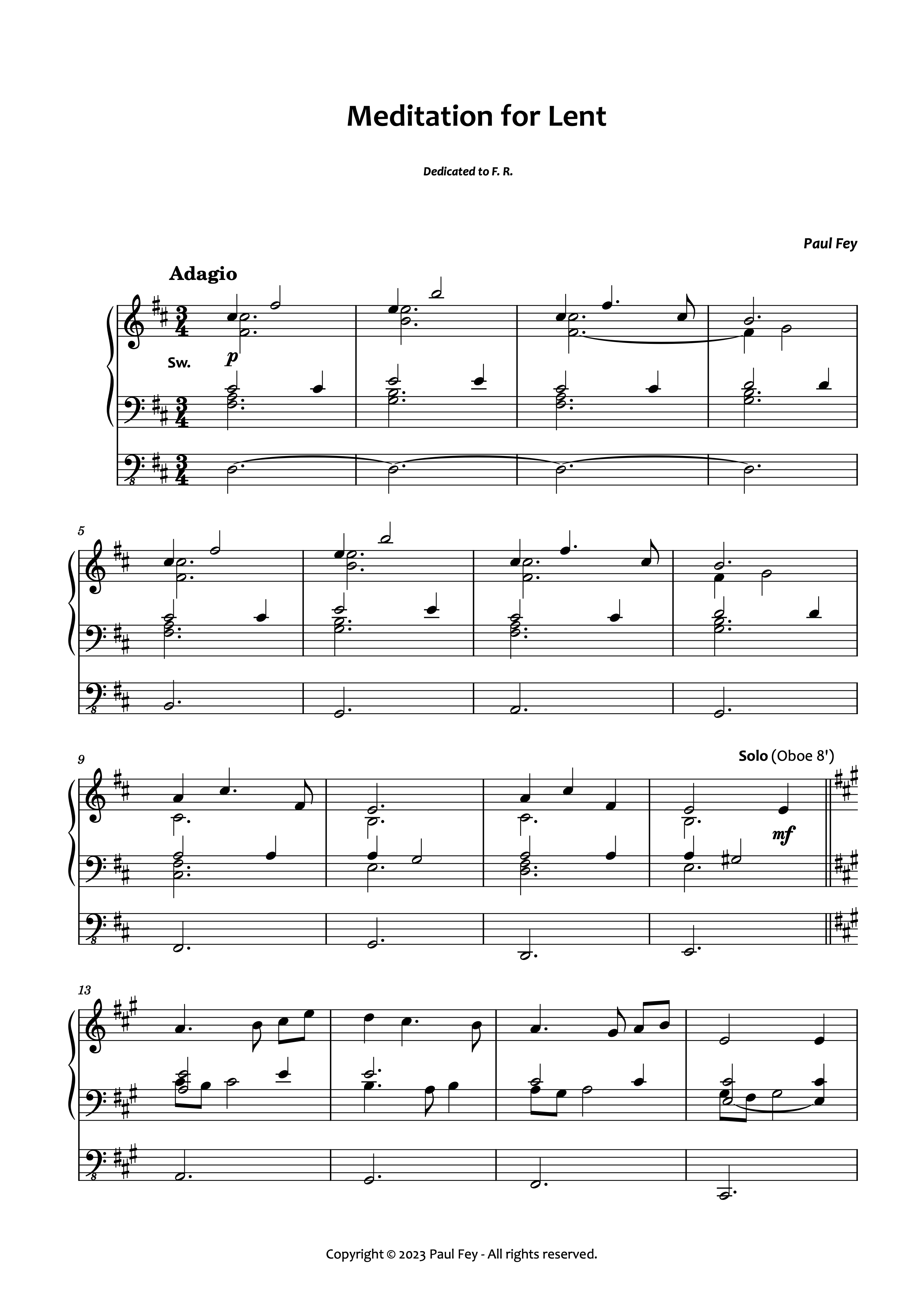 Meditation for Lent (Sheet Music for Organ) | Paul Fey Organist – Paul ...