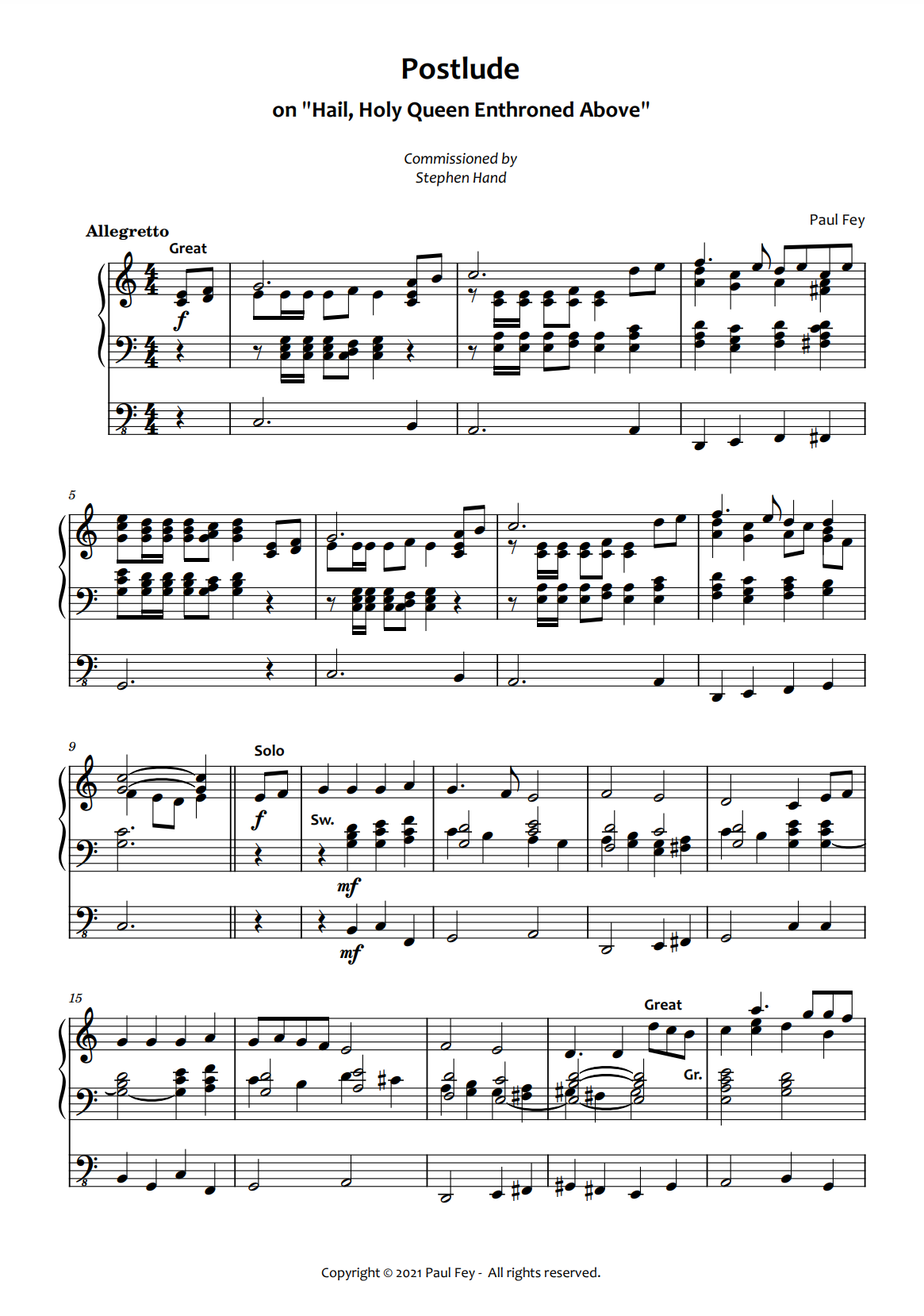 Postlude on "Hail Holy Queen Enthroned Above" | Paul Fey Organist ...