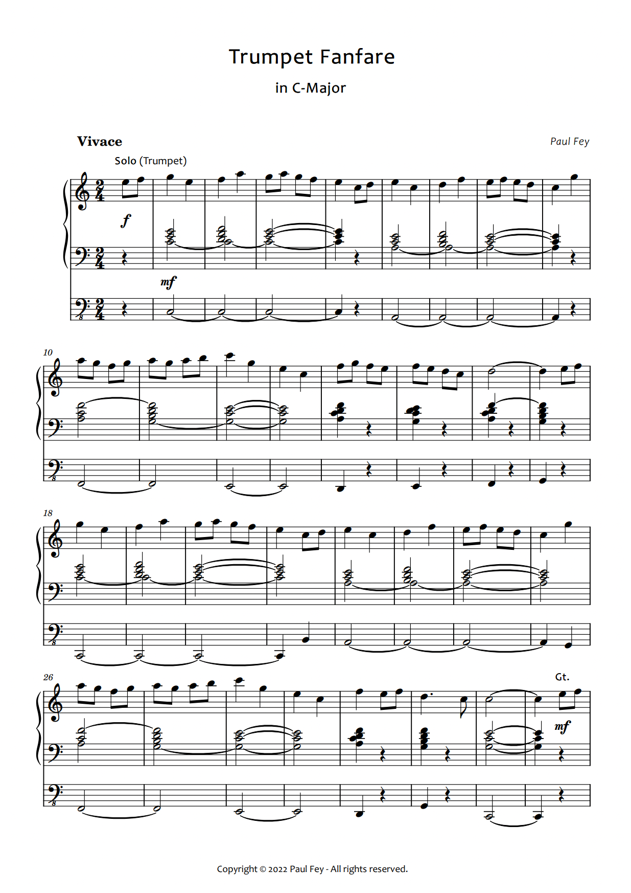 Trumpet Fanfare for Organ (Sheet Music) | Paul Fey Organist – Paul Fey ...