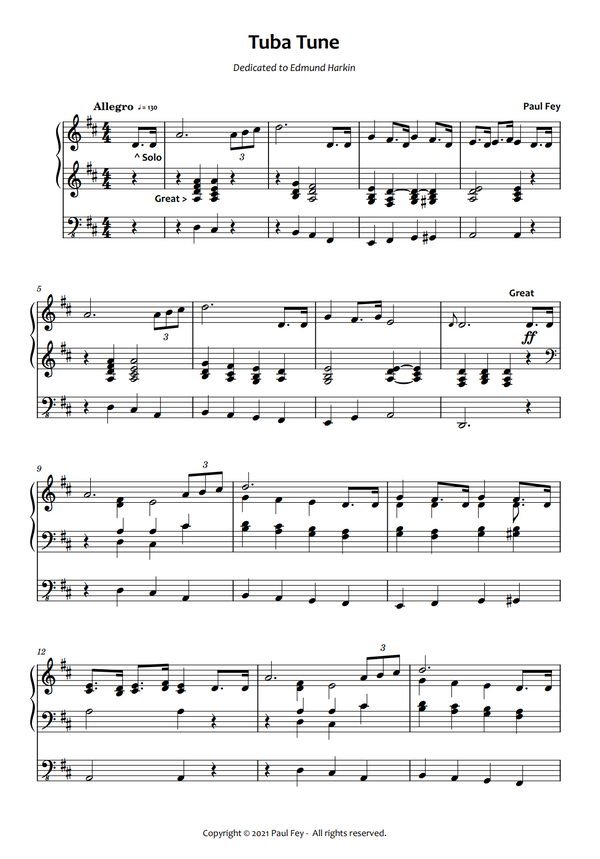 "Tuba Tune in D-Major" for Organ (Sheet Music) | Paul Fey Organist ...