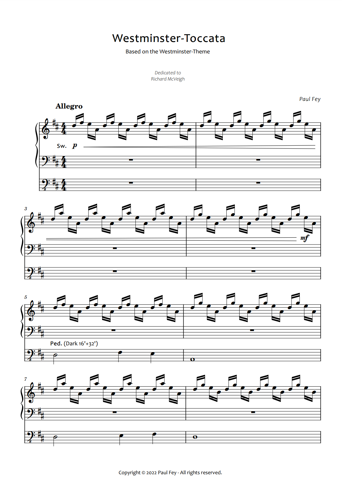 "Westminster Toccata" for Organ (Sheet Music) | Paul Fey Organist ...
